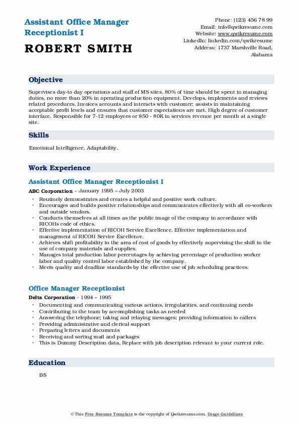 Office Manager Receptionist Resume Samples | Qwikresume