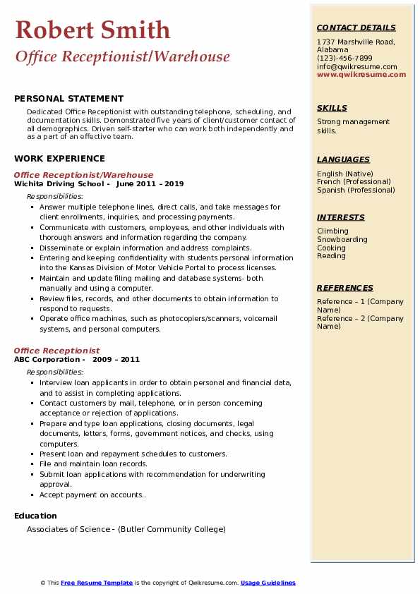 Office Receptionist Resume Samples | Qwikresume