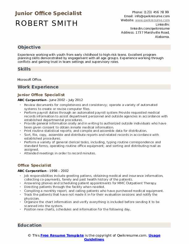 Office Specialist Resume Samples | QwikResume