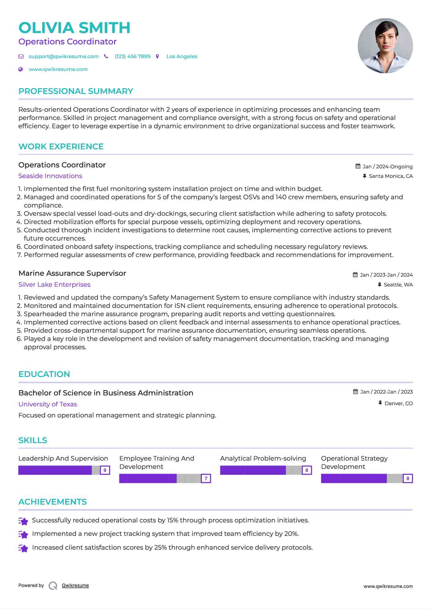 Operations Coordinator Resume Samples QwikResume