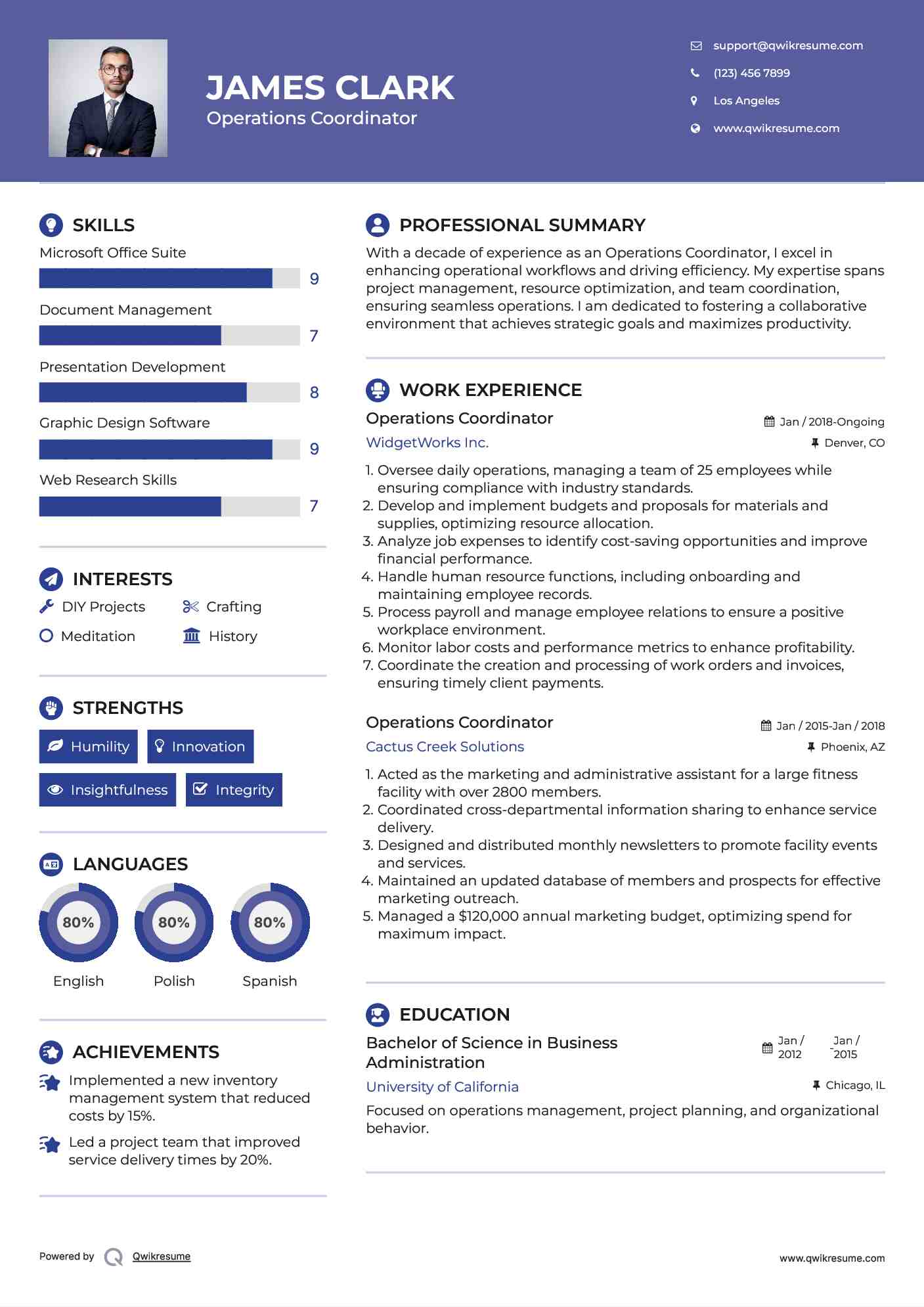Operations Coordinator Resume Samples QwikResume