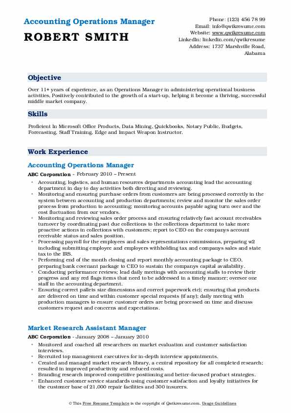 Operations Manager Resume Samples | QwikResume