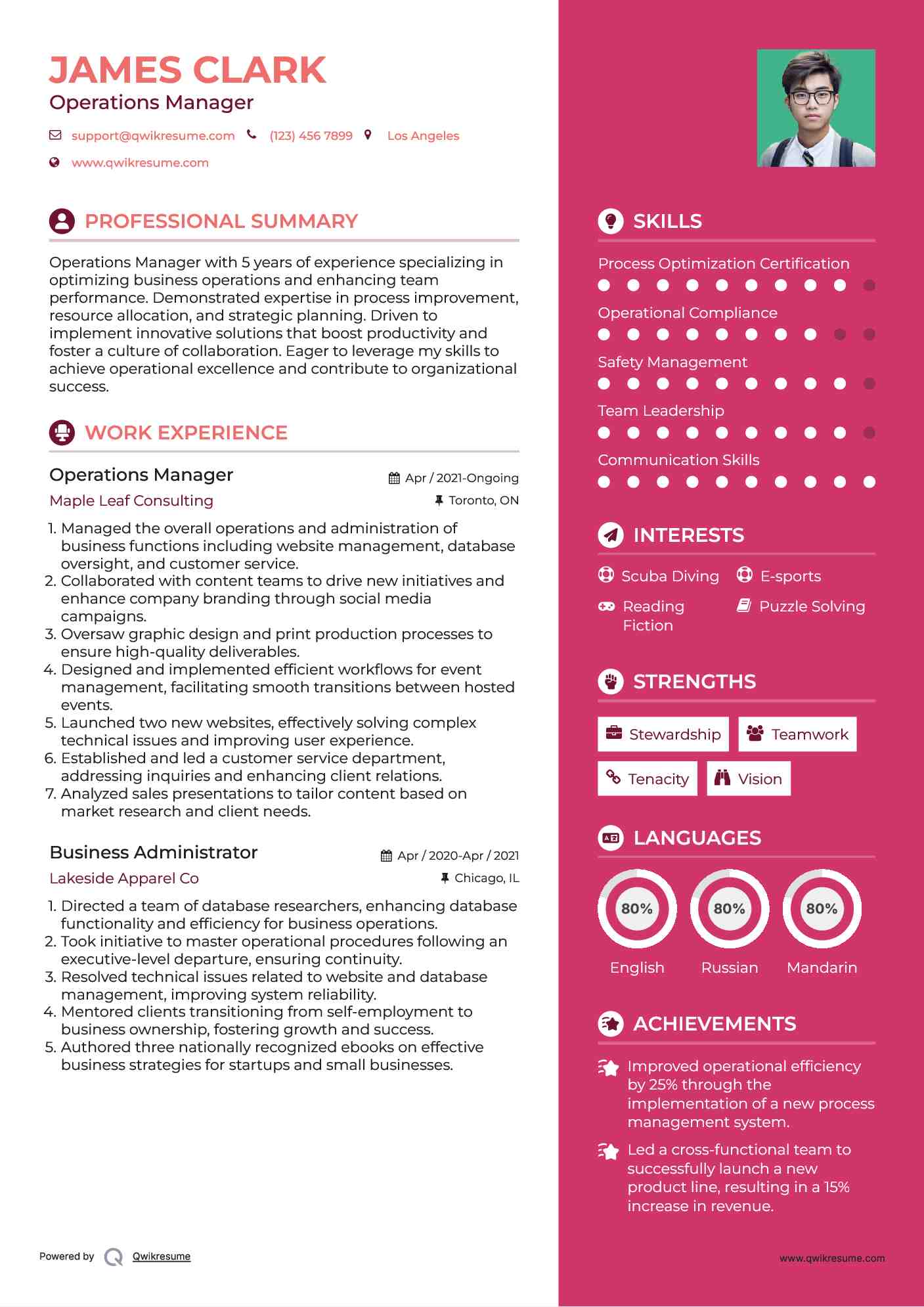 Operations Manager Resume Samples QwikResume