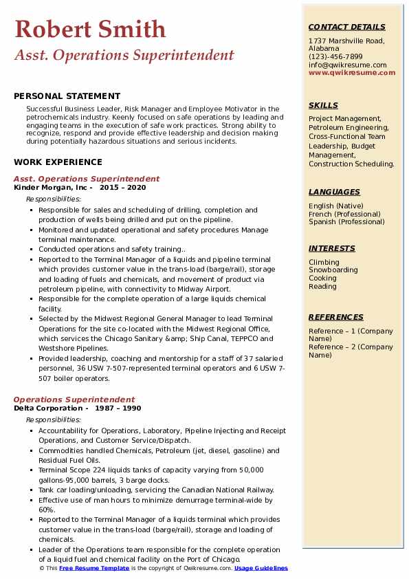 Operations Superintendent Resume Samples | QwikResume