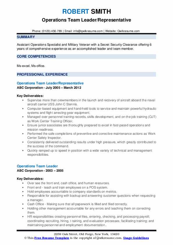 Operations Team Leader Resume Samples QwikResume