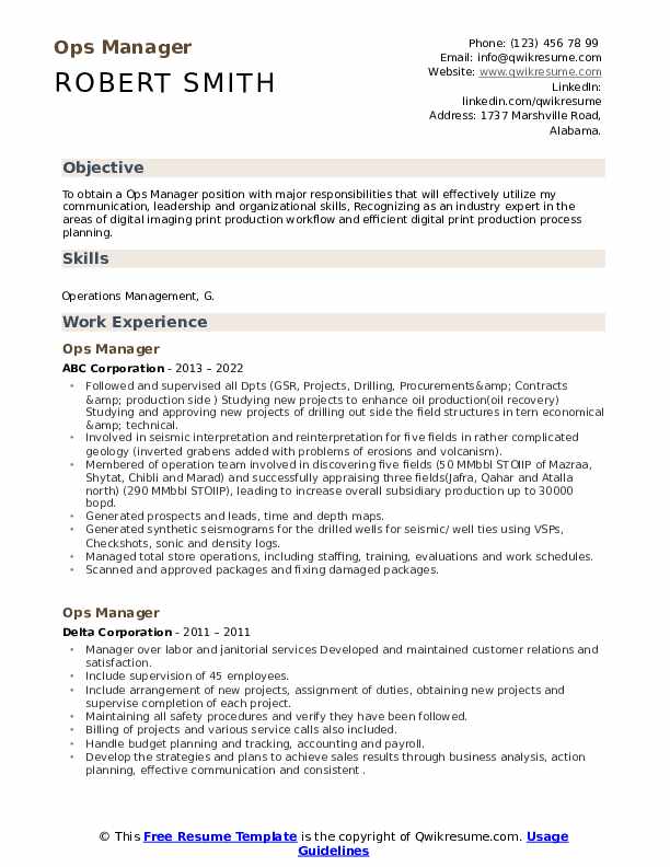 Ops Manager Resume Samples | QwikResume