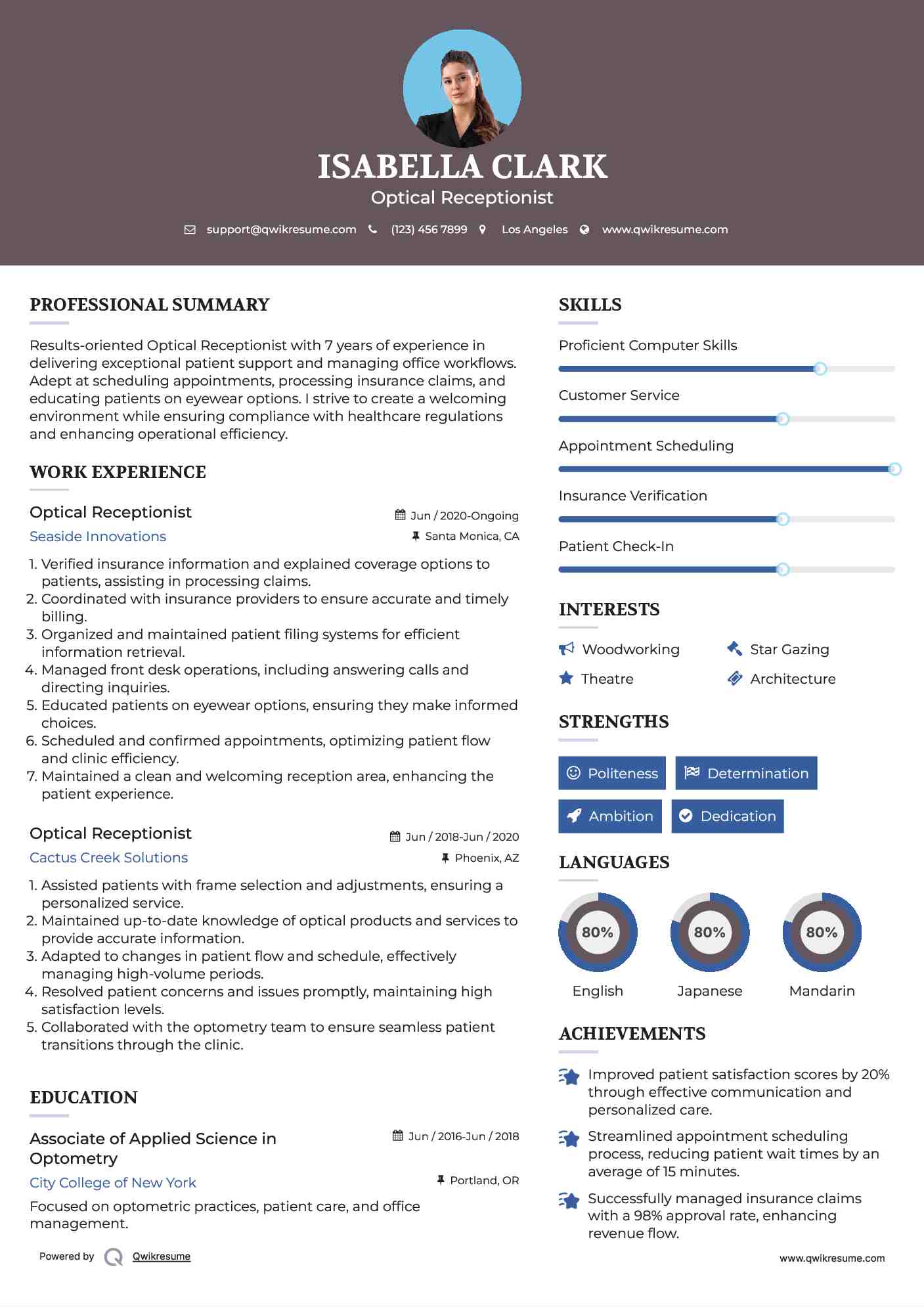 10+ Optometry Receptionist Resume Samples & Templates For 2025
