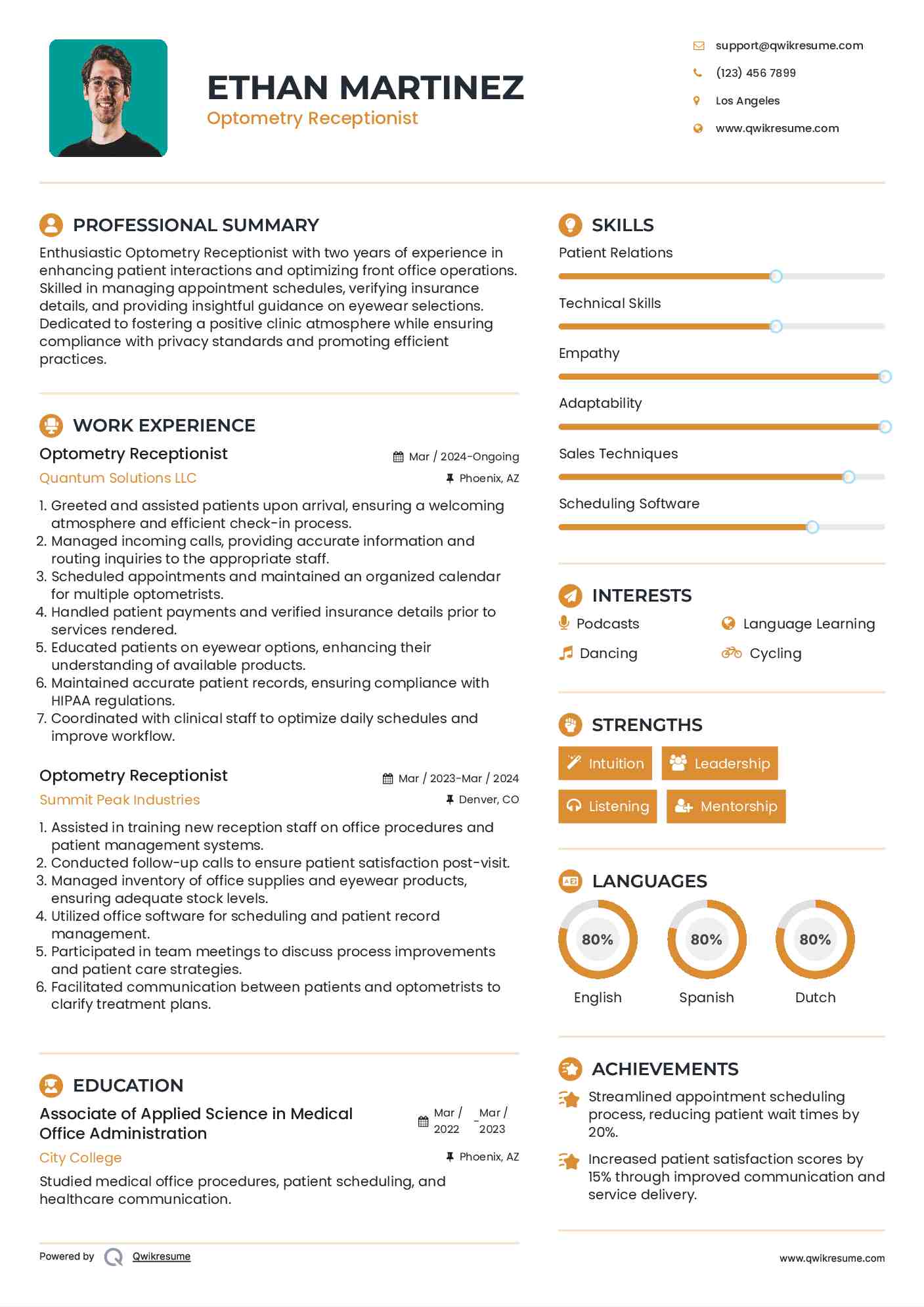 10+ Optometry Receptionist Resume Samples & Templates For 2025