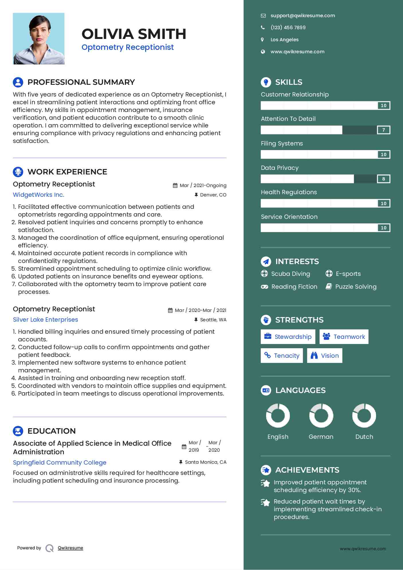 10+ Optometry Receptionist Resume Samples & Templates For 2025