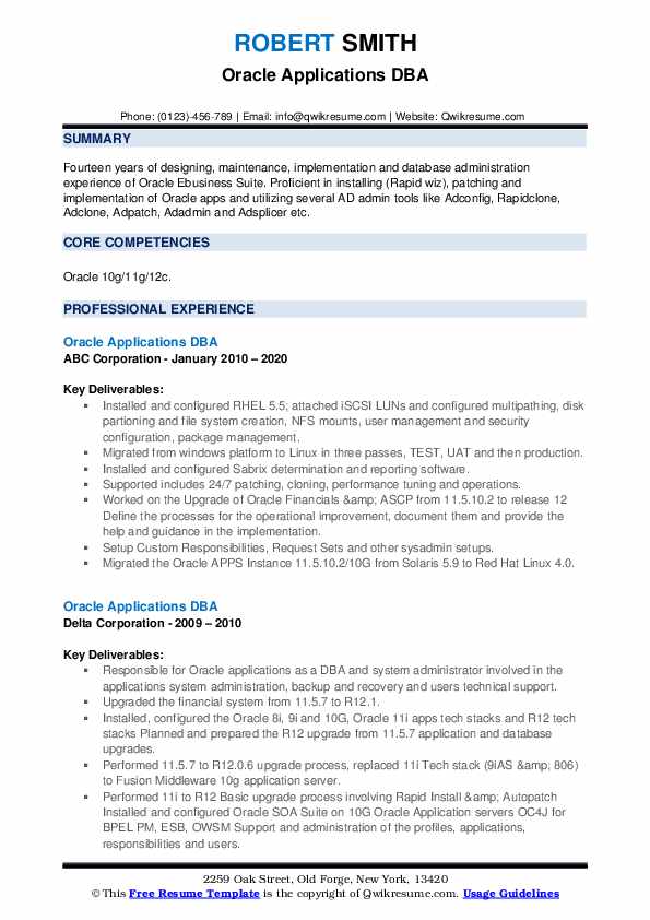 Oracle Applications Dba Resume Samples Qwikresume