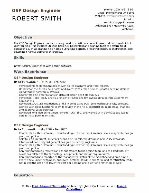 OSP Design Engineer Resume Samples | QwikResume