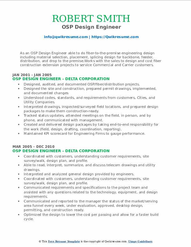 Optical Engineer Resume OSP Engineer Resume Template | Kickresume
