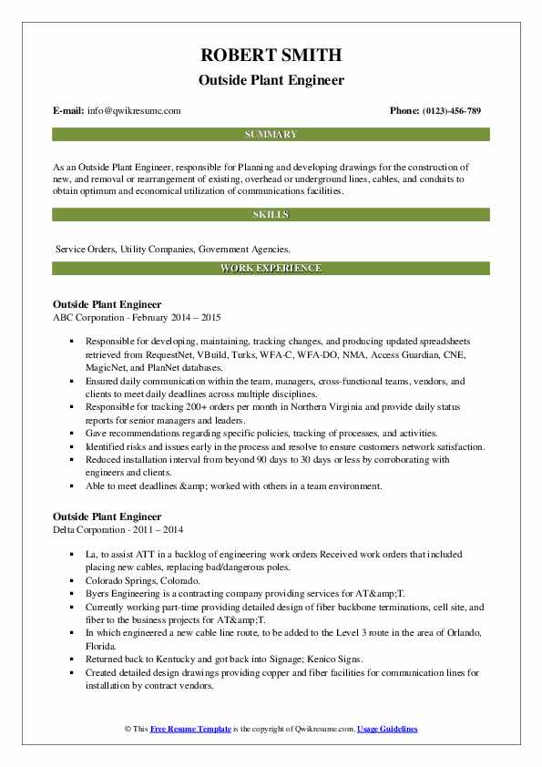 Outside Plant Engineer Resume Samples Qwikresume