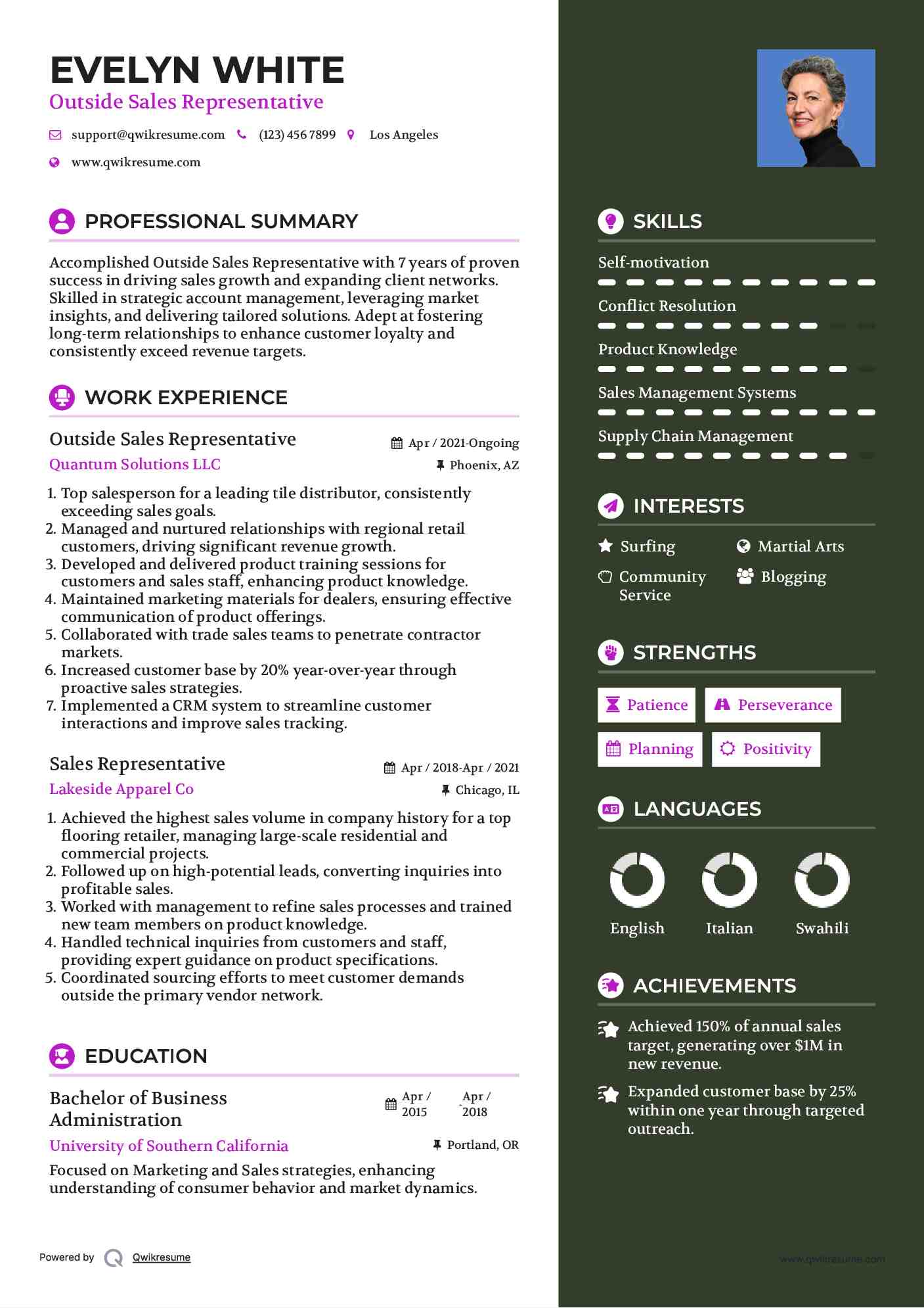 Outside Sales Representative Resume Samples QwikResume
