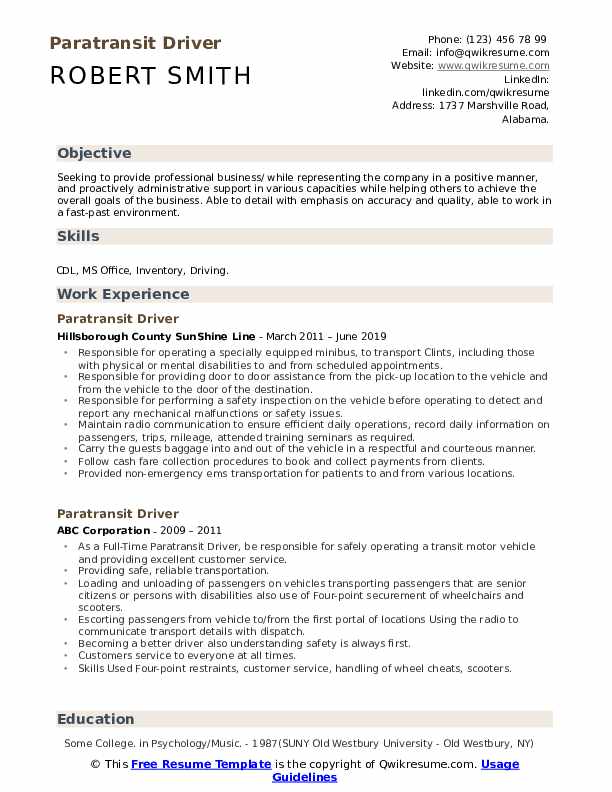 Paratransit Driver Resume Samples | QwikResume