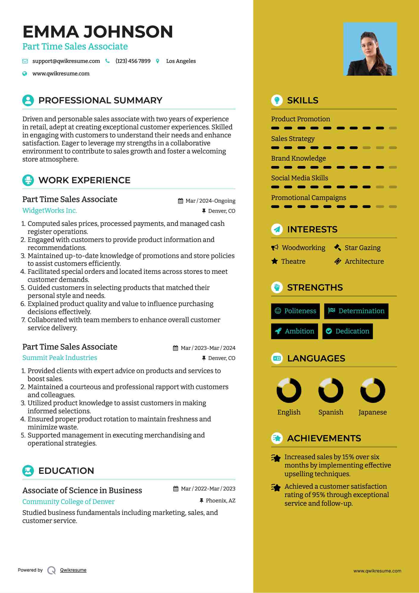 Part Time Sales Associate Resume Samples QwikResume