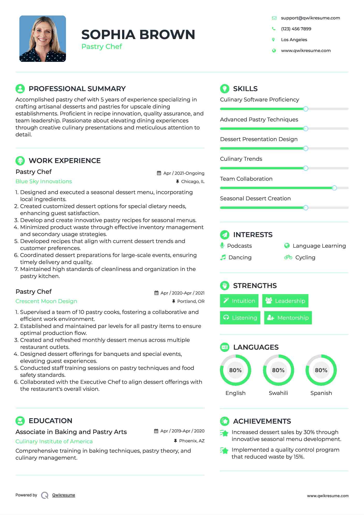 Pastry Chef Resume Samples QwikResume