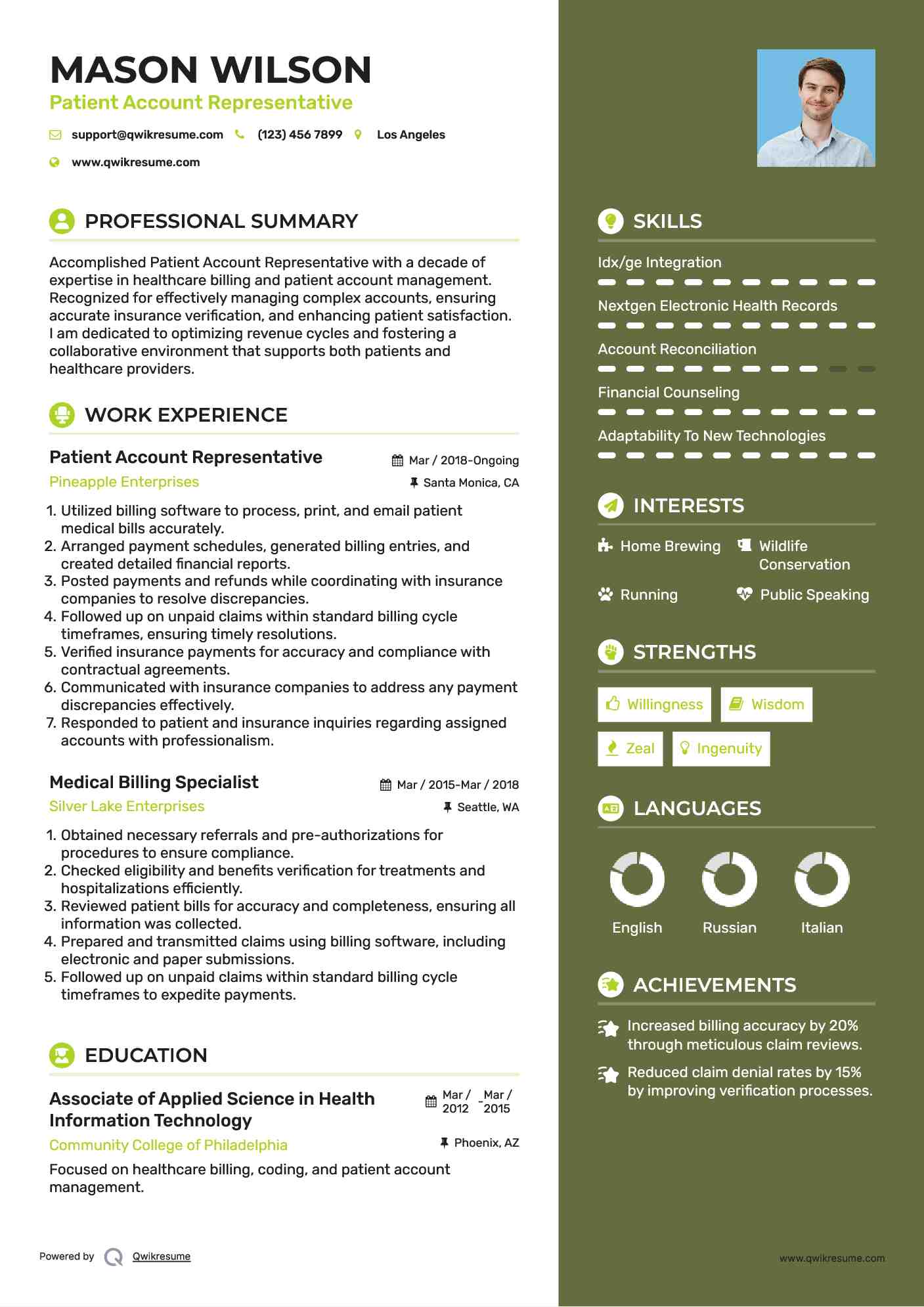 Patient Account Representative Resume Samples QwikResume