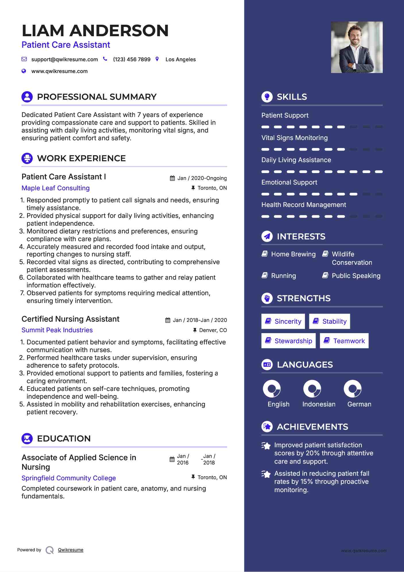 Patient Care Assistant Resume Samples QwikResume