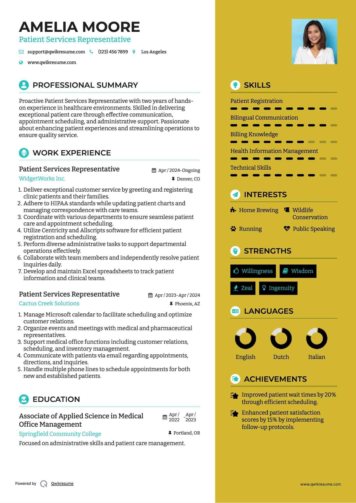 Patient Services Representative Resume Samples QwikResume