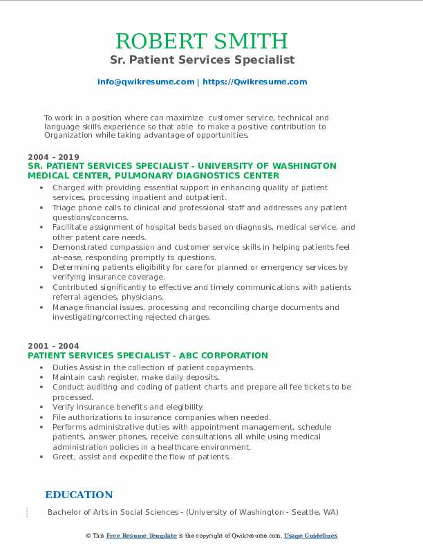 Patient Services Specialist Resume Samples | QwikResume Patient Services Specialist Resume Samples | QwikResume