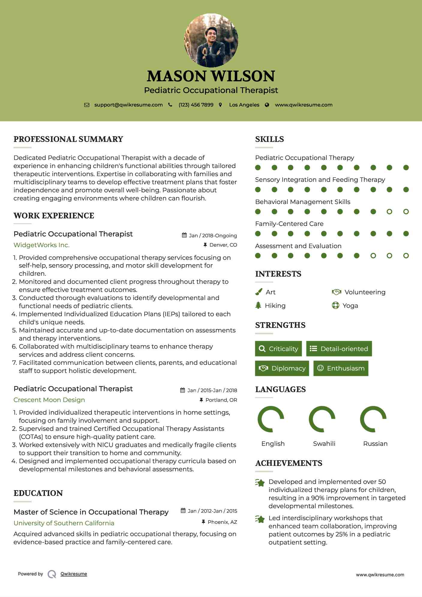 10 Pediatric Occupational Therapist Resume Samples Templates For 2025