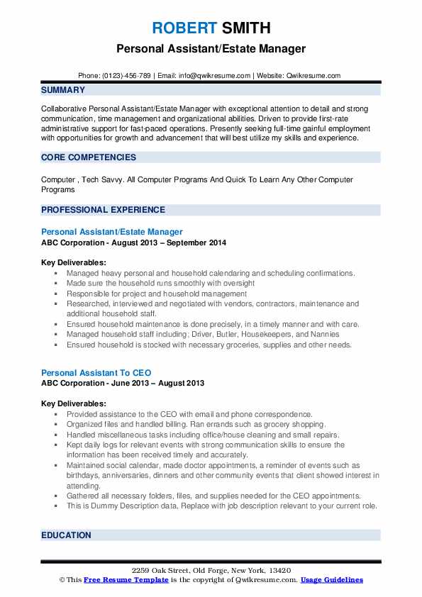 Personal Assistant Resume Samples QwikResume