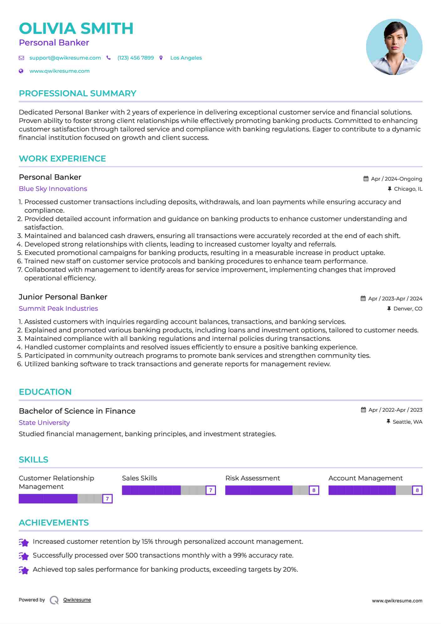 Personal Banker Resume Samples QwikResume