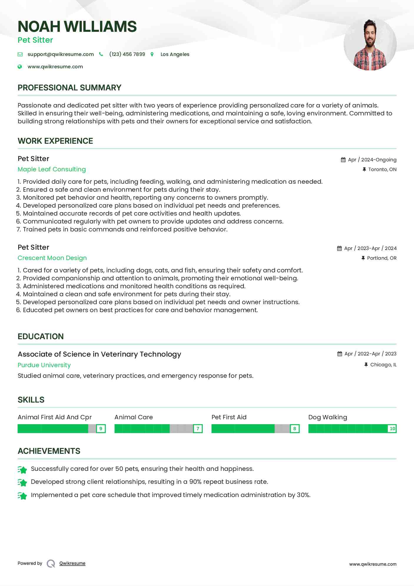 Pet Sitter Resume Samples QwikResume