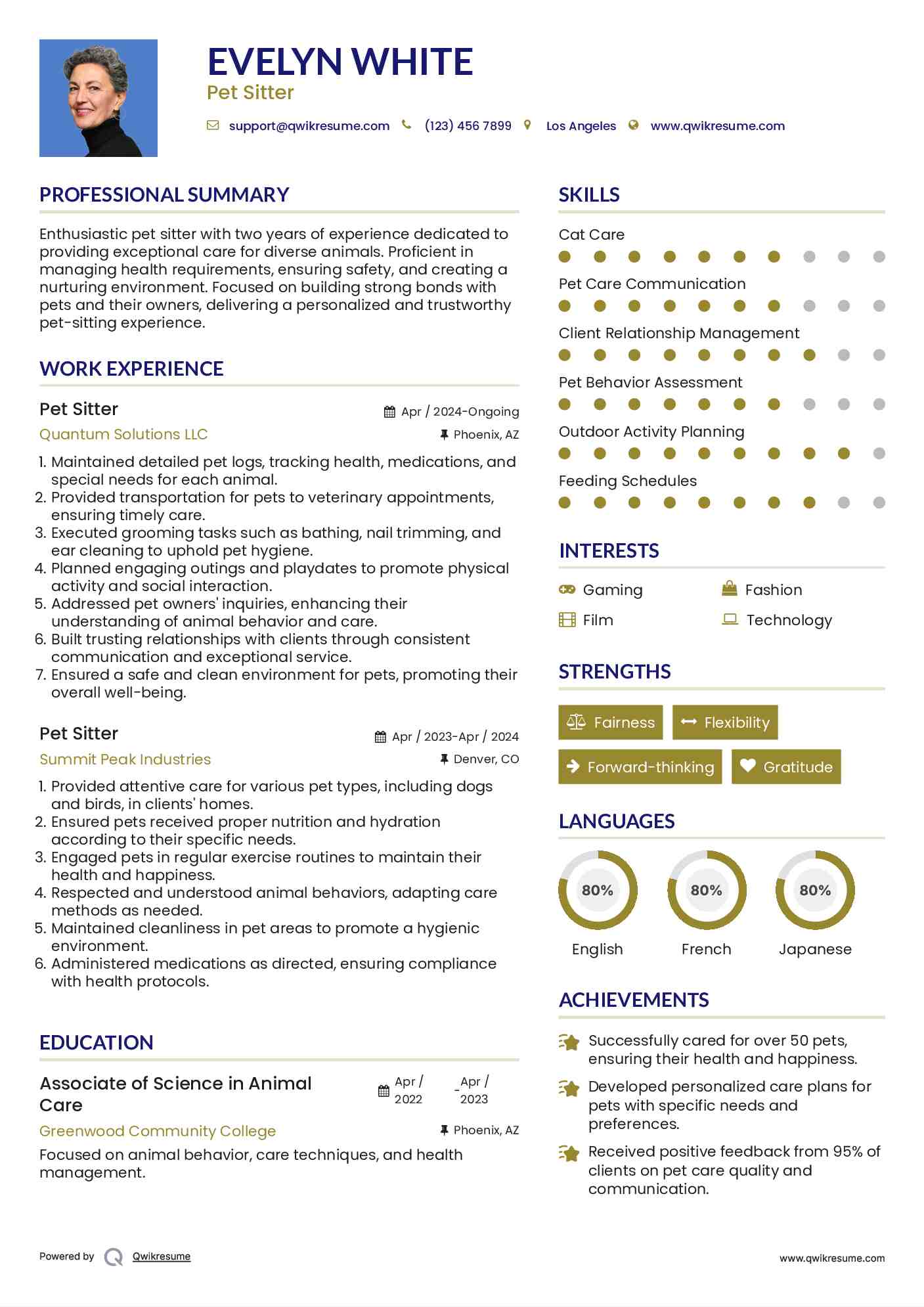 Pet Sitter Resume Samples QwikResume