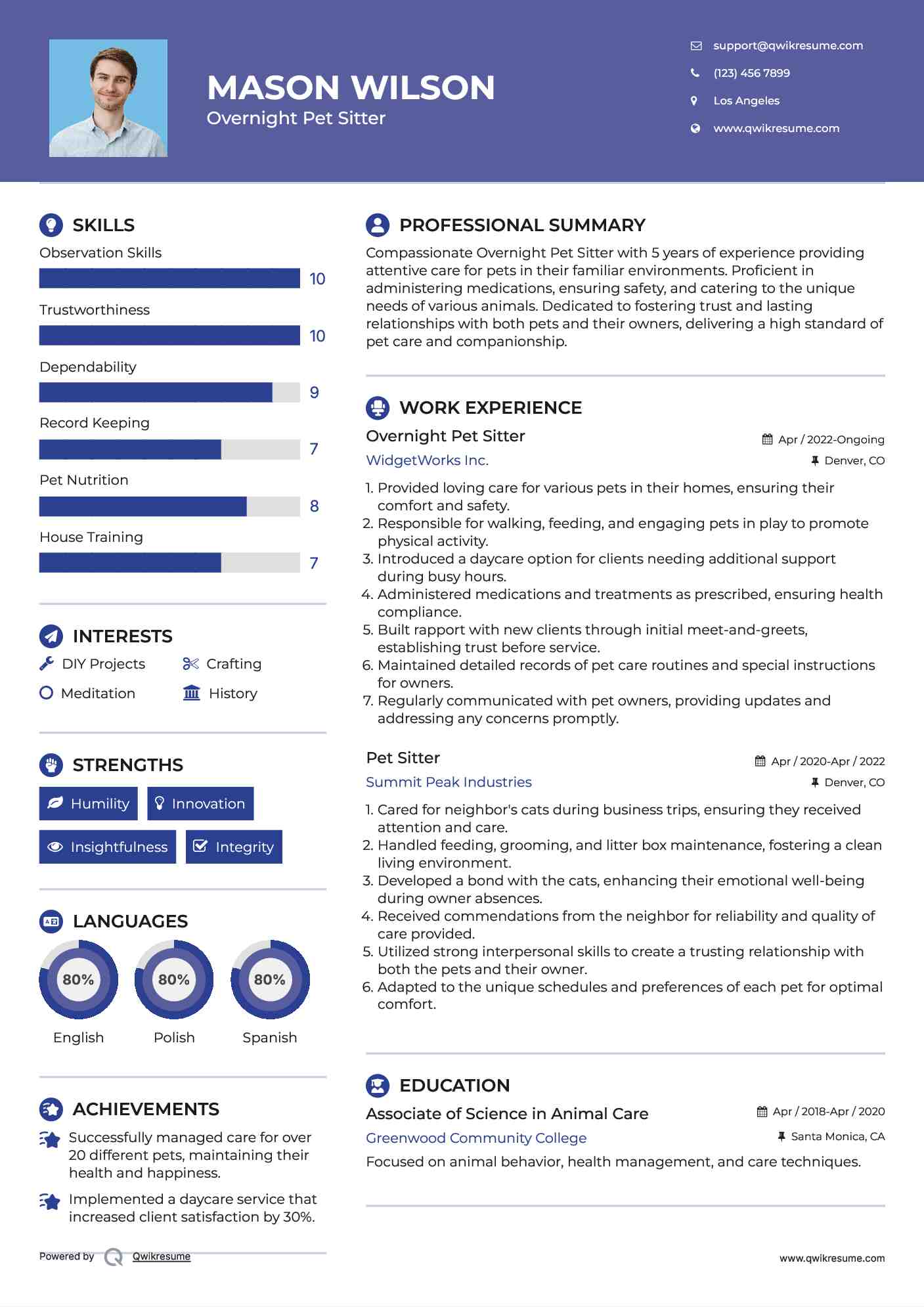 Pet Sitter Resume Samples QwikResume