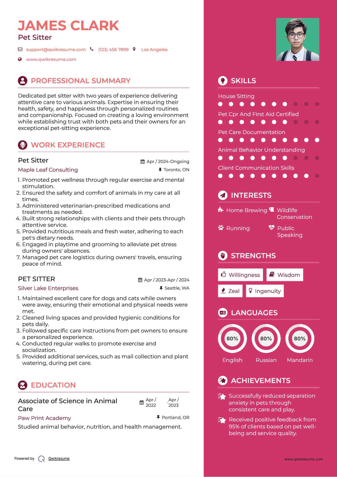 Pet Sitter Resume Samples QwikResume