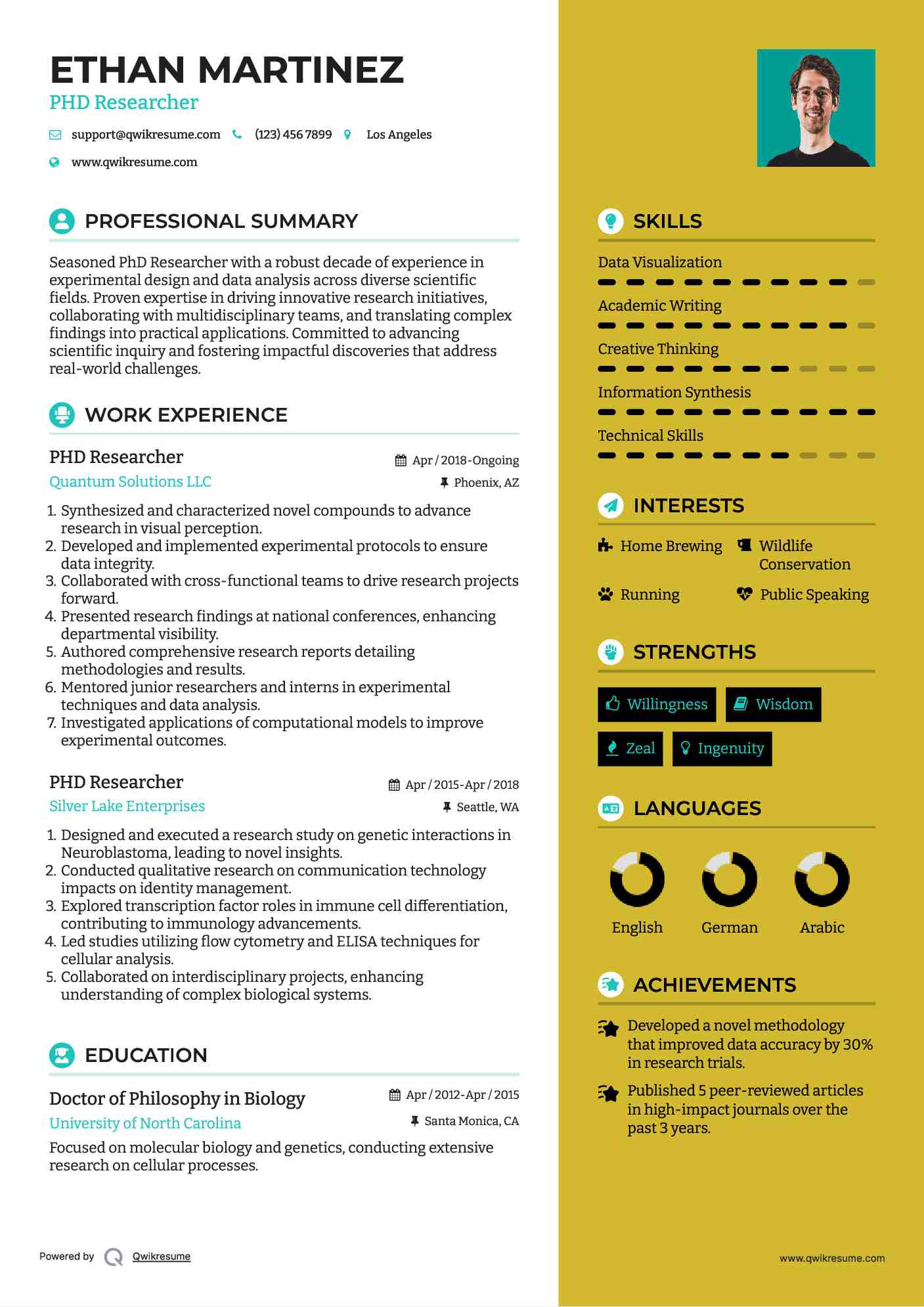PHD Researcher Resume Samples QwikResume