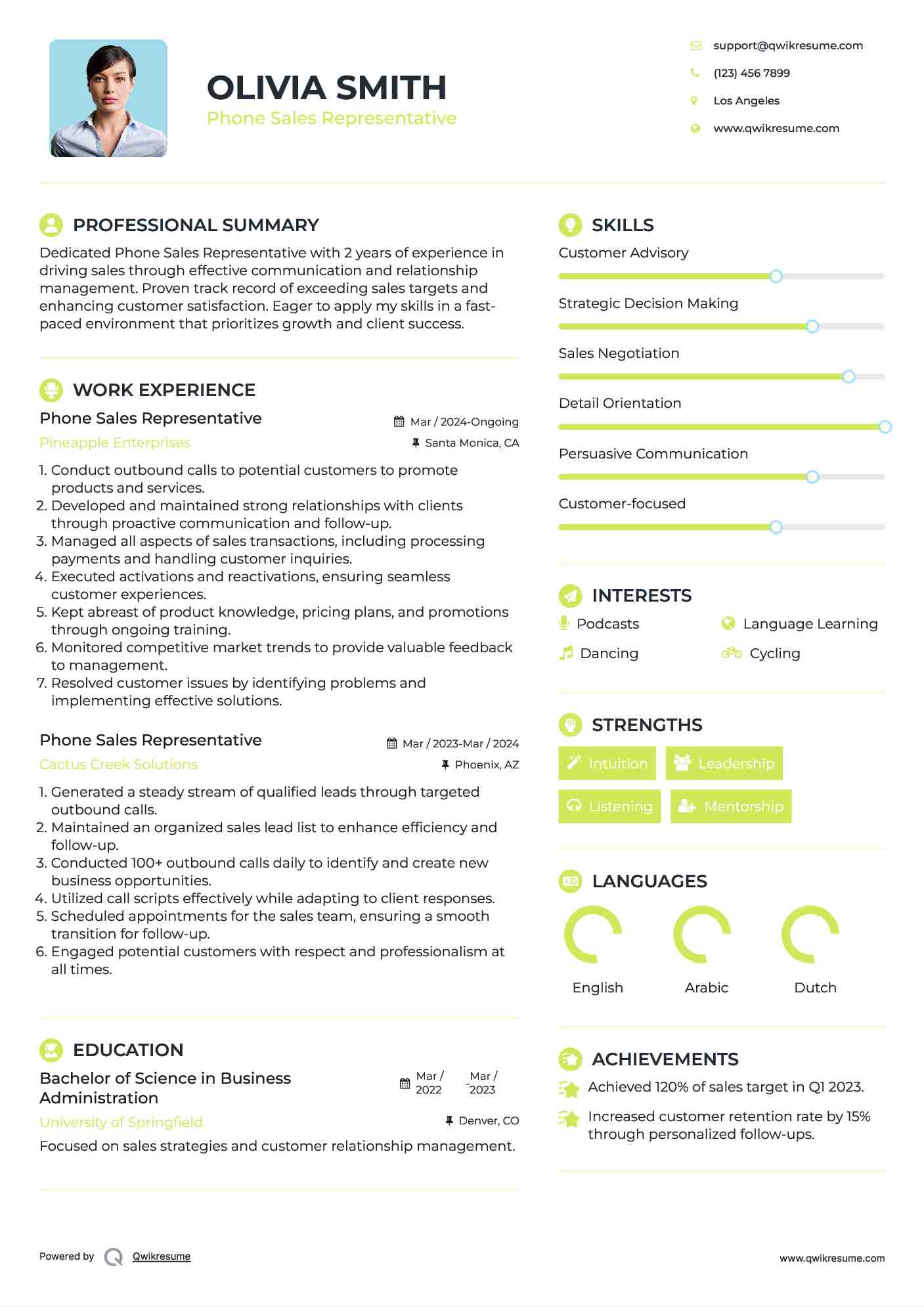 Phone Sales Representative Resume Samples QwikResume