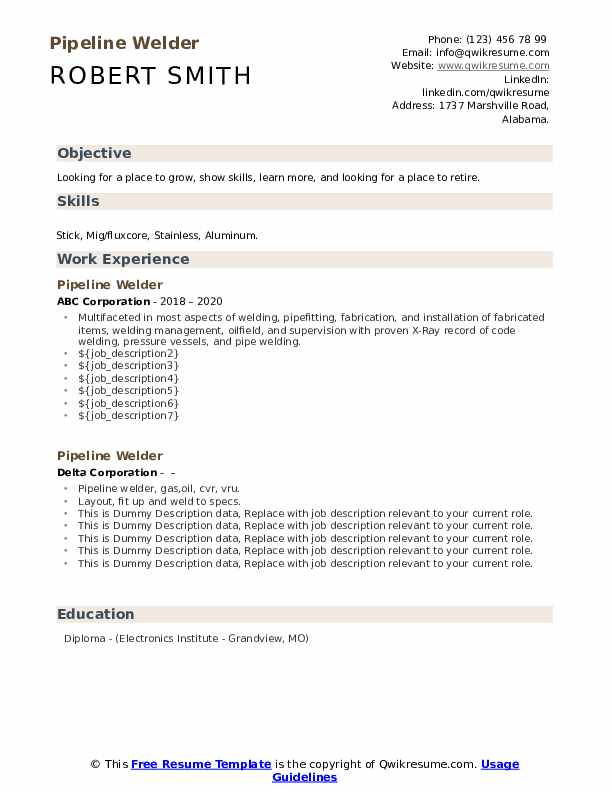 Pipeline Welder Resume Samples | QwikResume