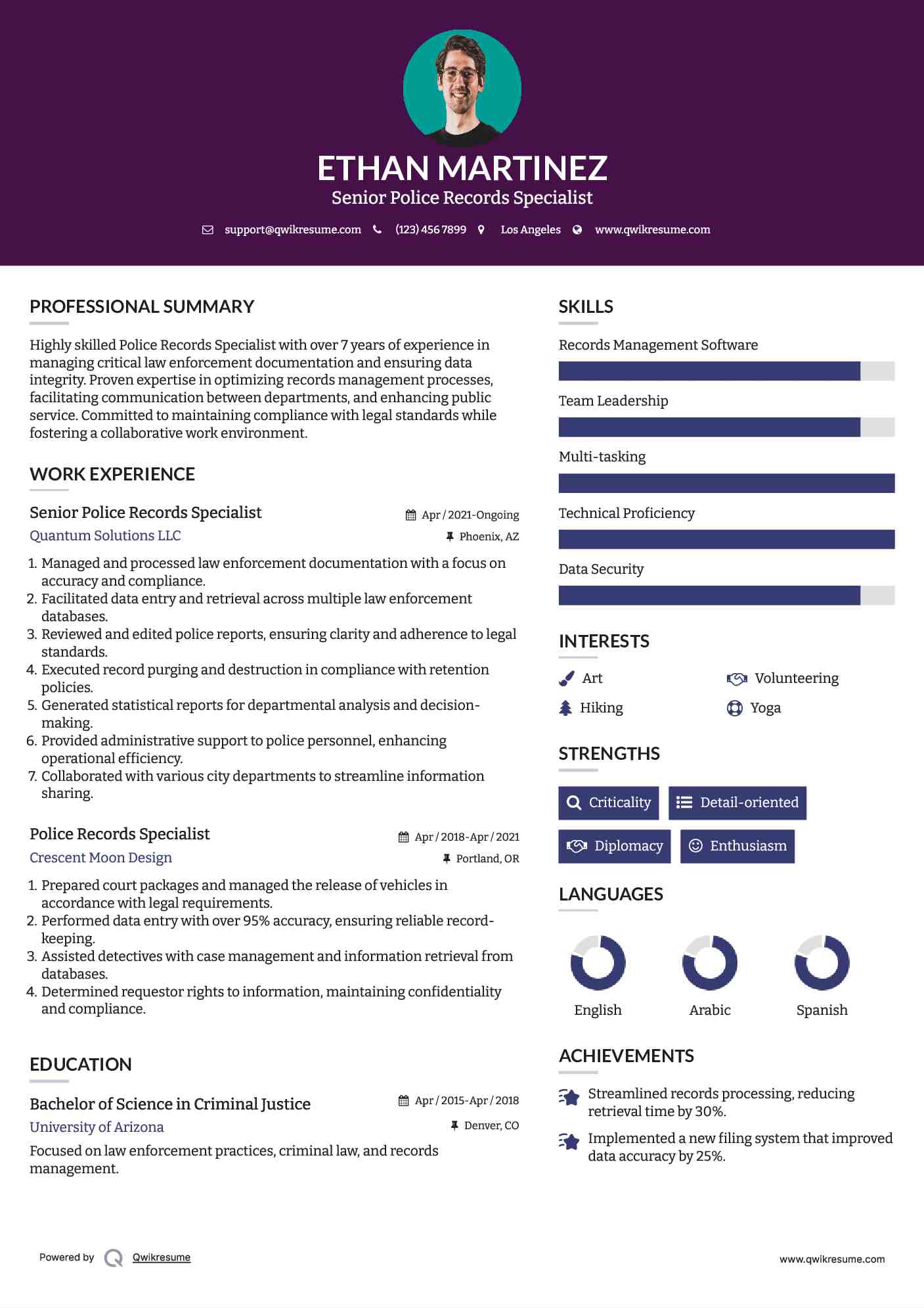 Police Records Specialist Resume Samples QwikResume police-records-specialist-resume-samples-qwikresume