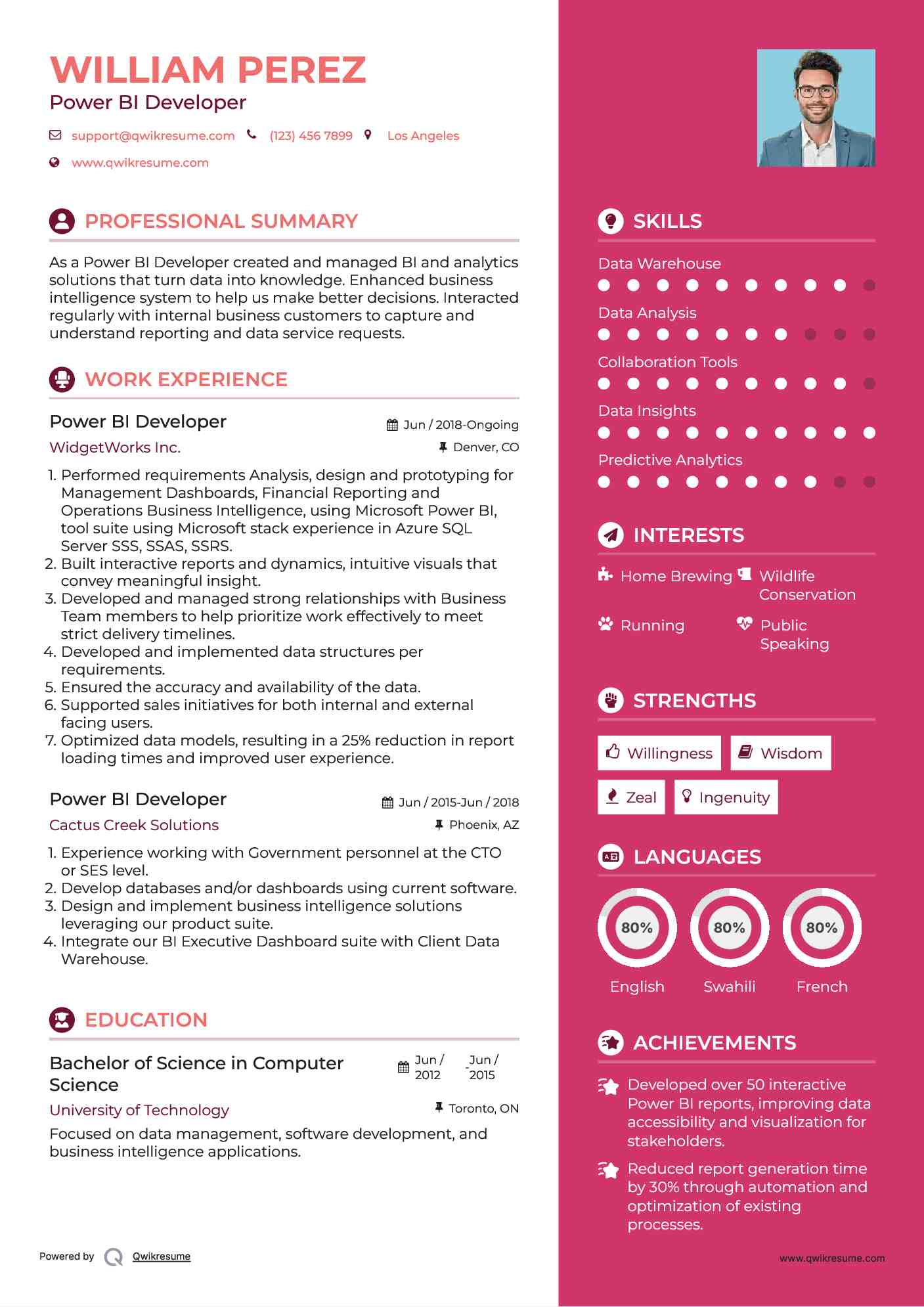 Power BI Developer Resume Samples QwikResume