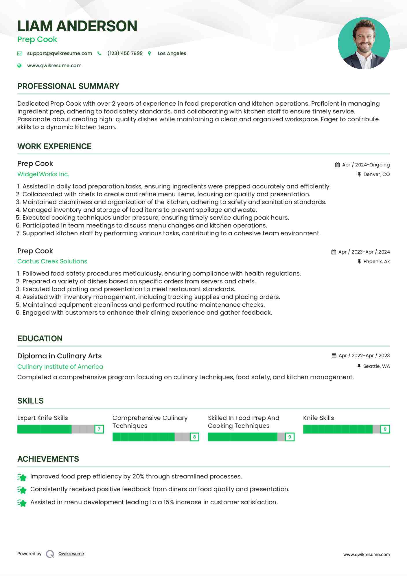 Prep Cook Resume Samples QwikResume