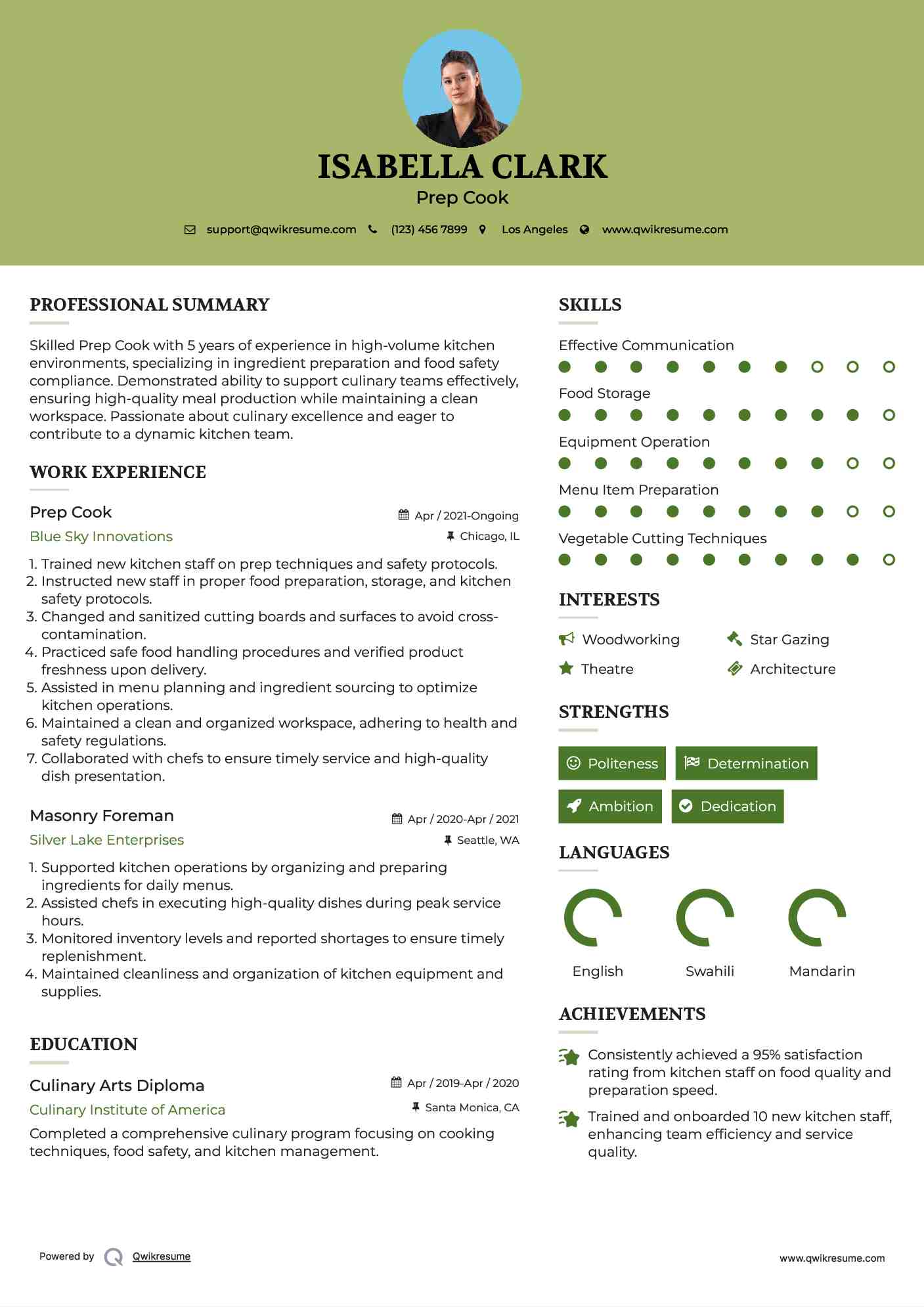 Prep Cook Resume Samples QwikResume