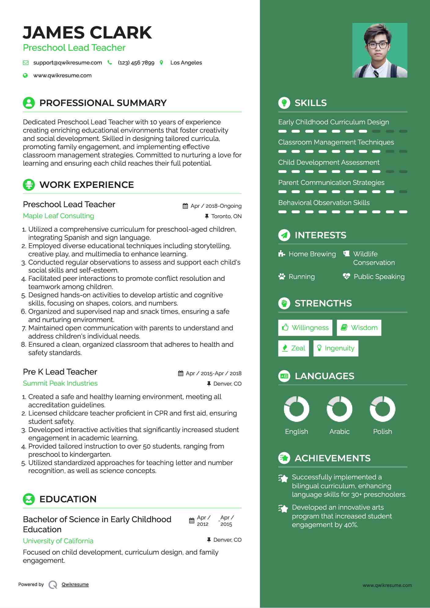 Preschool Lead Teacher Resume Samples QwikResume