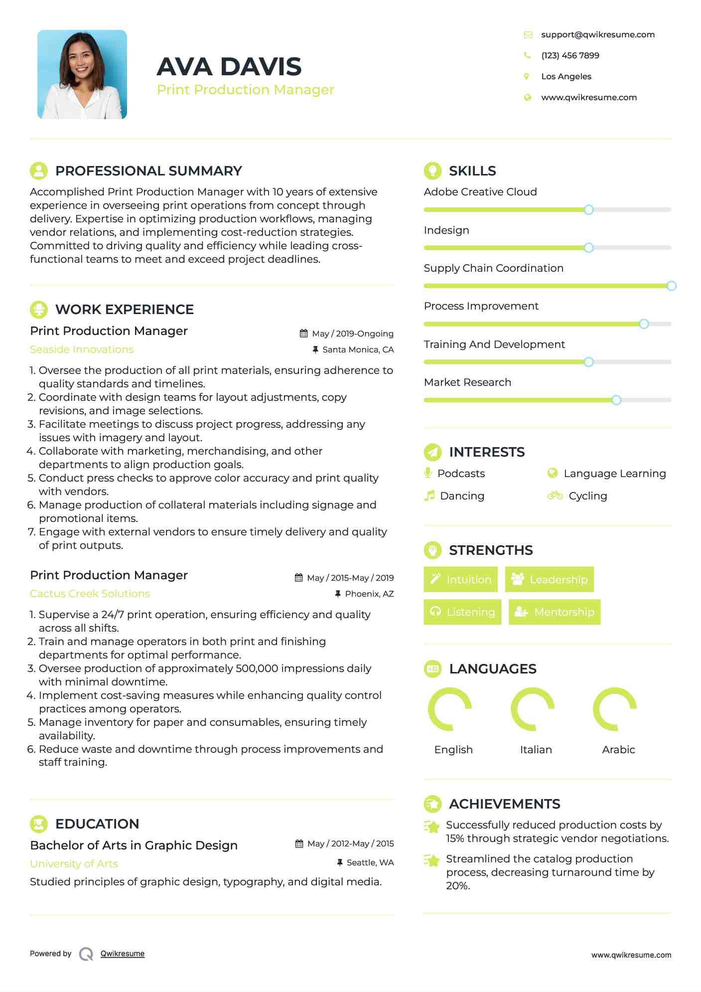 Print Production Manager Resume Samples QwikResume