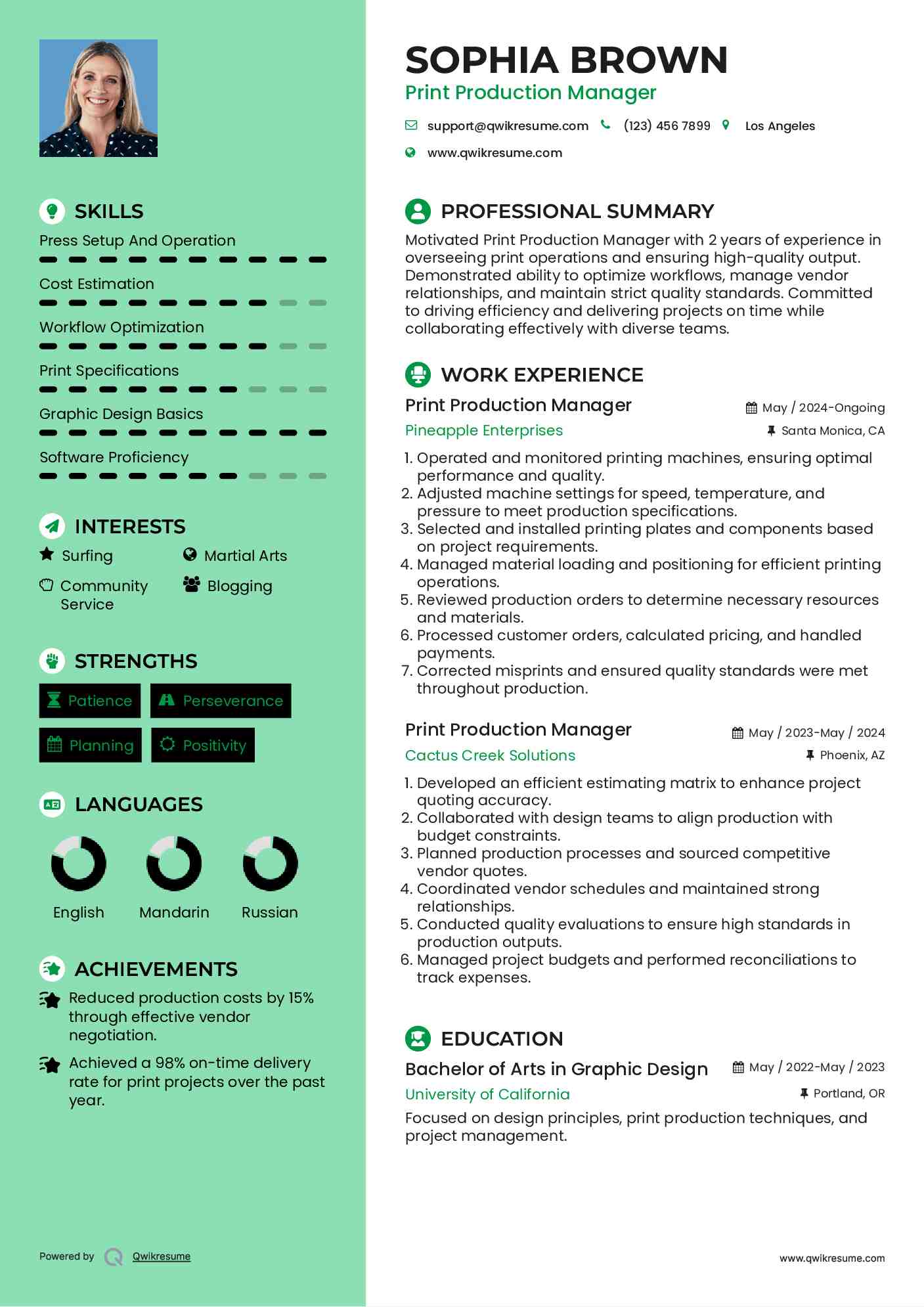 Print Production Manager Resume Samples QwikResume
