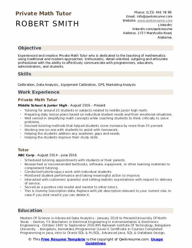 Private Math Tutor Resume Samples QwikResume Private Math Tutor Resume Samples QwikResume