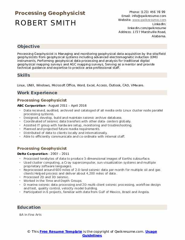 Processing Geophysicist Resume Samples | QwikResume