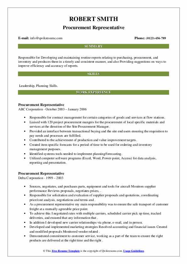 Procurement Representative Resume Samples | QwikResume