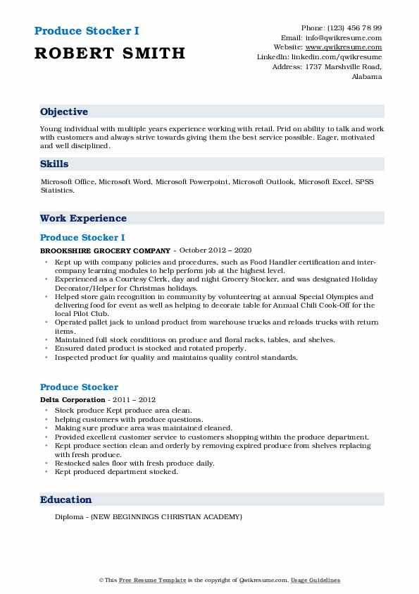 Produce Stocker Resume Samples | QwikResume