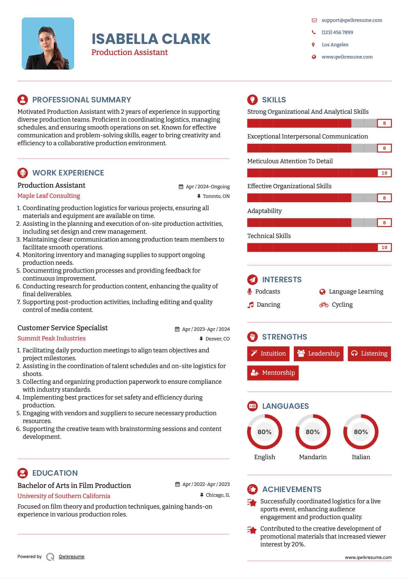 Free Resume Templates Film Production Assistant