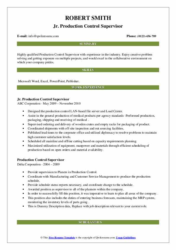 Production Control Supervisor Resume Samples | QwikResume