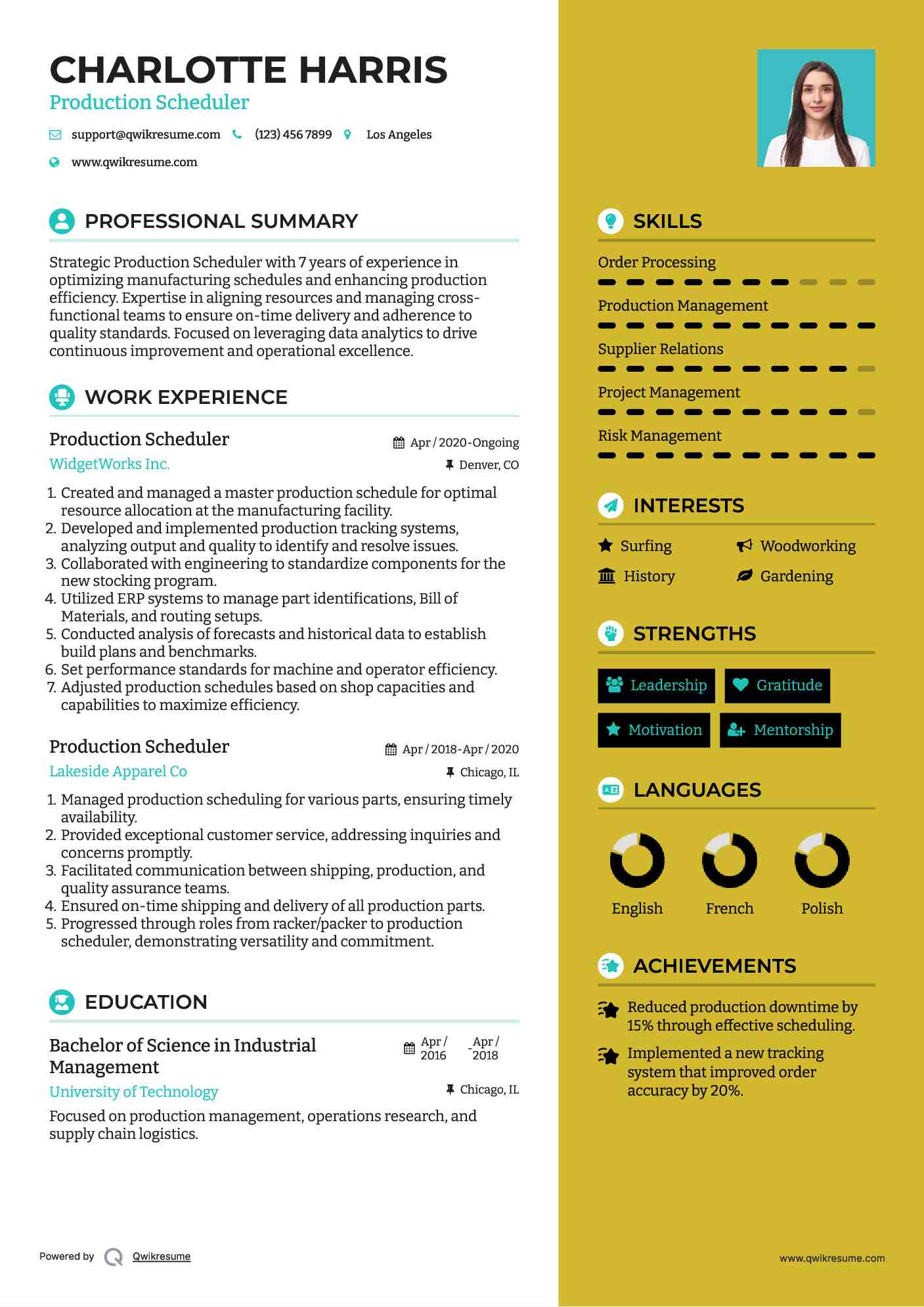 Production Scheduler Resume Samples QwikResume