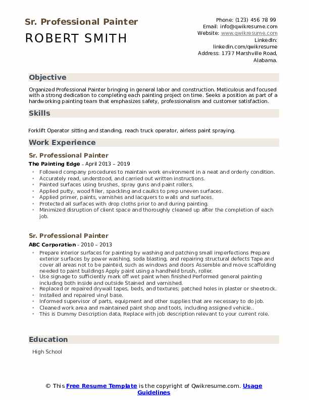 Professional Painter Resume Samples | QwikResume